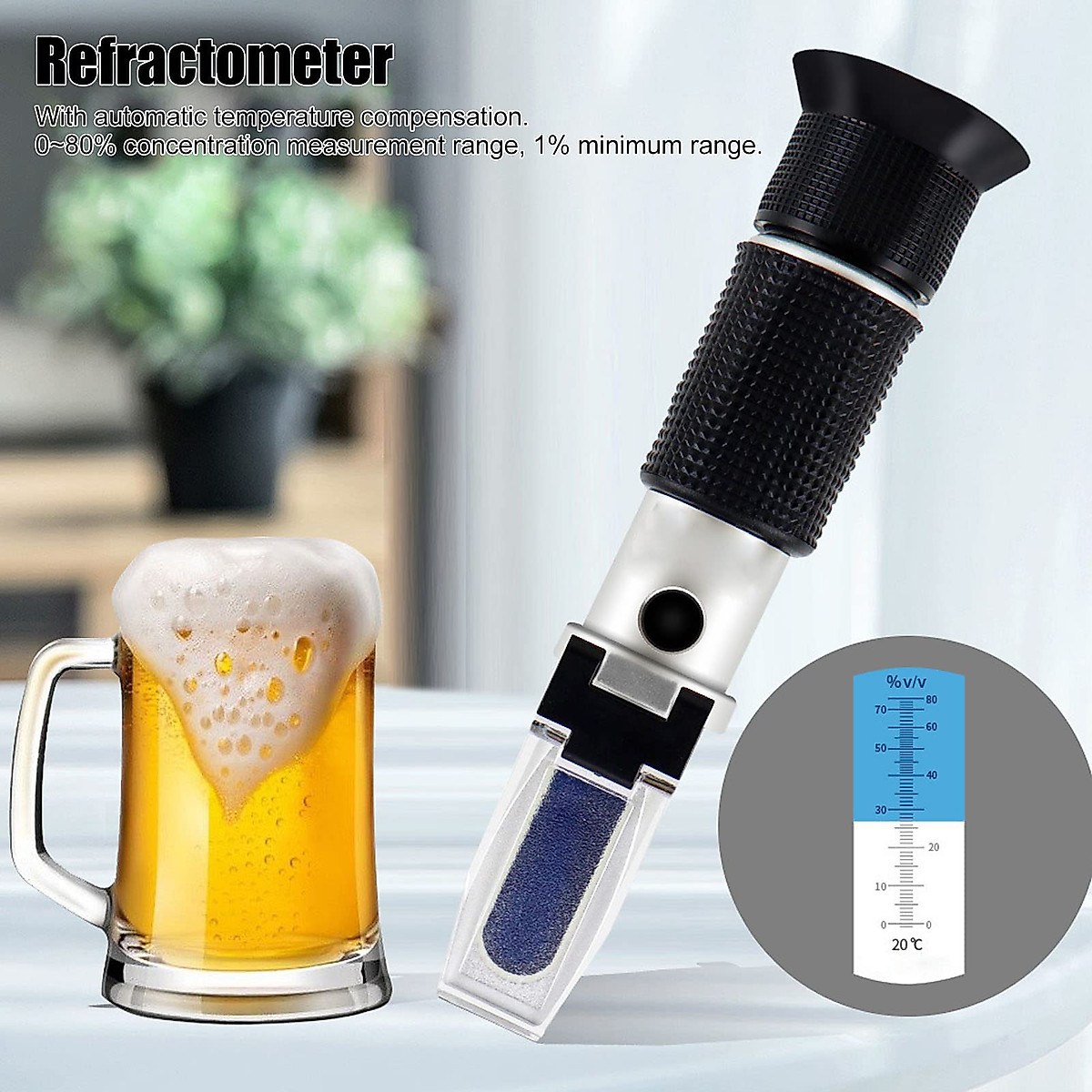 Refractometer Meter Gauge Brix Refractometer for Brewing Beer Wort Refractometer 0‑80% Wine Refractometer