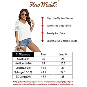 HAOMEILI Women’s Short Sleeve V Neck Tops Lace Shirt Casual Loose T Shirtss L Black