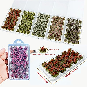 Woohome 32 PCS Static Grass Tuft Model Grass Tufts Railway Artificial Grass Red Bushy Tuft Flower Cluster Vegetation Groups for DIY Architecture Building Model Train Landscape Railroad Scenery