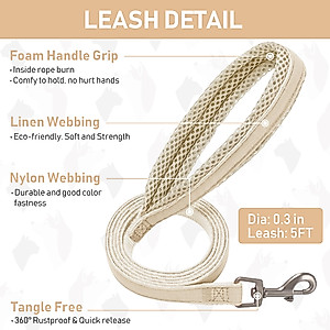 GAMUDA Small Pet Harness Collar and Leash Set, Step in No Chock No Pull Linen Fabric Soft Mesh Dog Vest Harnesses Reflective for Dogs Puppy Cats Kitten Rabbit (Khaki, S)