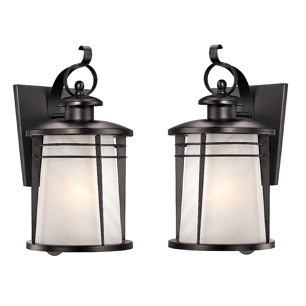 Westinghouse Senecaville One-Light Exterior Wall Lantern, Weathered Bronze Finish on Steel with White Alabaster Glass - 2 Pack