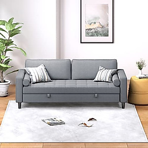 Mjkone 2 in1 Convertible Pull Out Sofa Bed, Modern Sleeper Sofa Bed with Spring Cushion, Futon Sofa Bed for Small Space, Pull Out Couch Bed Suitable for Apartment, Living Room,Light Grey
