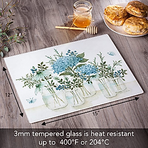 CounterArt Mason Jars & Florals 3mm Heat Tolerant Tempered Glass Cutting Board 15” x 12” Manufactured in the USA Dishwasher Safe