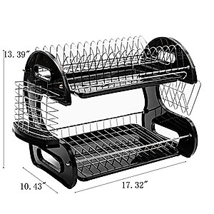 Dish Drying Rack Utensil Holder with Bowls & Dishes & Chopsticks & Spoons Collection Shelf and Dish Drainer for Kitchen Counter 2 Tier