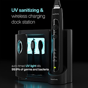 Aquasonic Black Series PRO – Ultra Whitening Toothbrush w UV Sanitizing Base – 5 Modes & Smart Timers – Premium Travel Case – Electric Toothbrush – ADA Approved Toothbrush