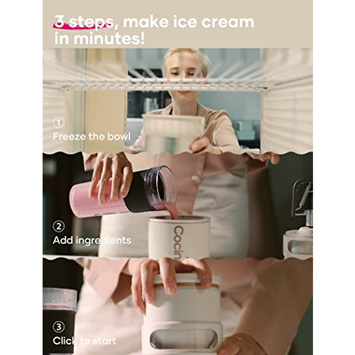 Cocinare KRUSH Ice Cream Maker, Wireless & Portable, Sorbet Gelato Maker, Frozen Yogurt Machine for Homemade & Outdoor, Tifanny Blue