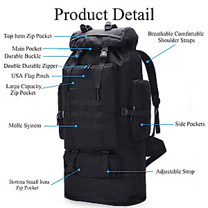 Wesoke 100L Hiking Camping Backpack Travel MOLLE Rucksack,Military Tactical Daypacks,Thickened Waterproof Outdoor Backpack