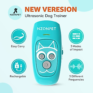 nzonpet Anti Barking Device, Ultrasonic 3 in 1 Dog Barking Deterrent Devices, 3 Frequency Dog Training and Bark Control 16.4Ft Range Rechargeable with LED Light and Wrist Strap - MARRS Green