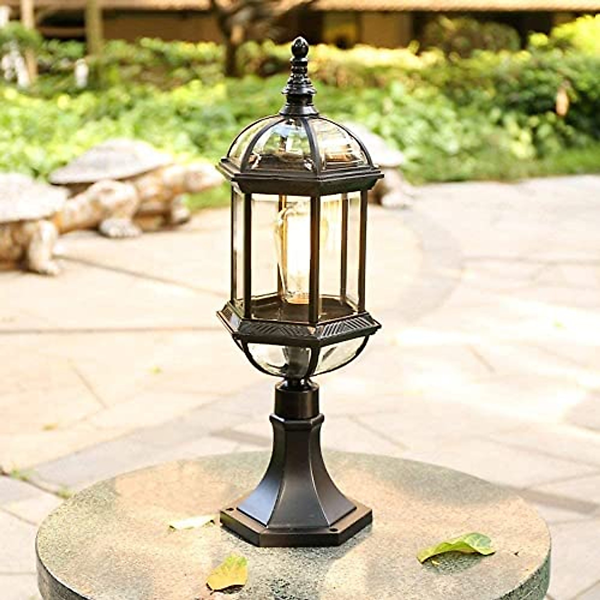 ACLBLK European Luxury IP54 Outdoor Waterproof Glass Column Lamp E27 Garden Aluminum Metal Alloy Retro Lantern Home Outdoor Table Lamp Villa Hotel Courtyard Aisle Landscape Street Light