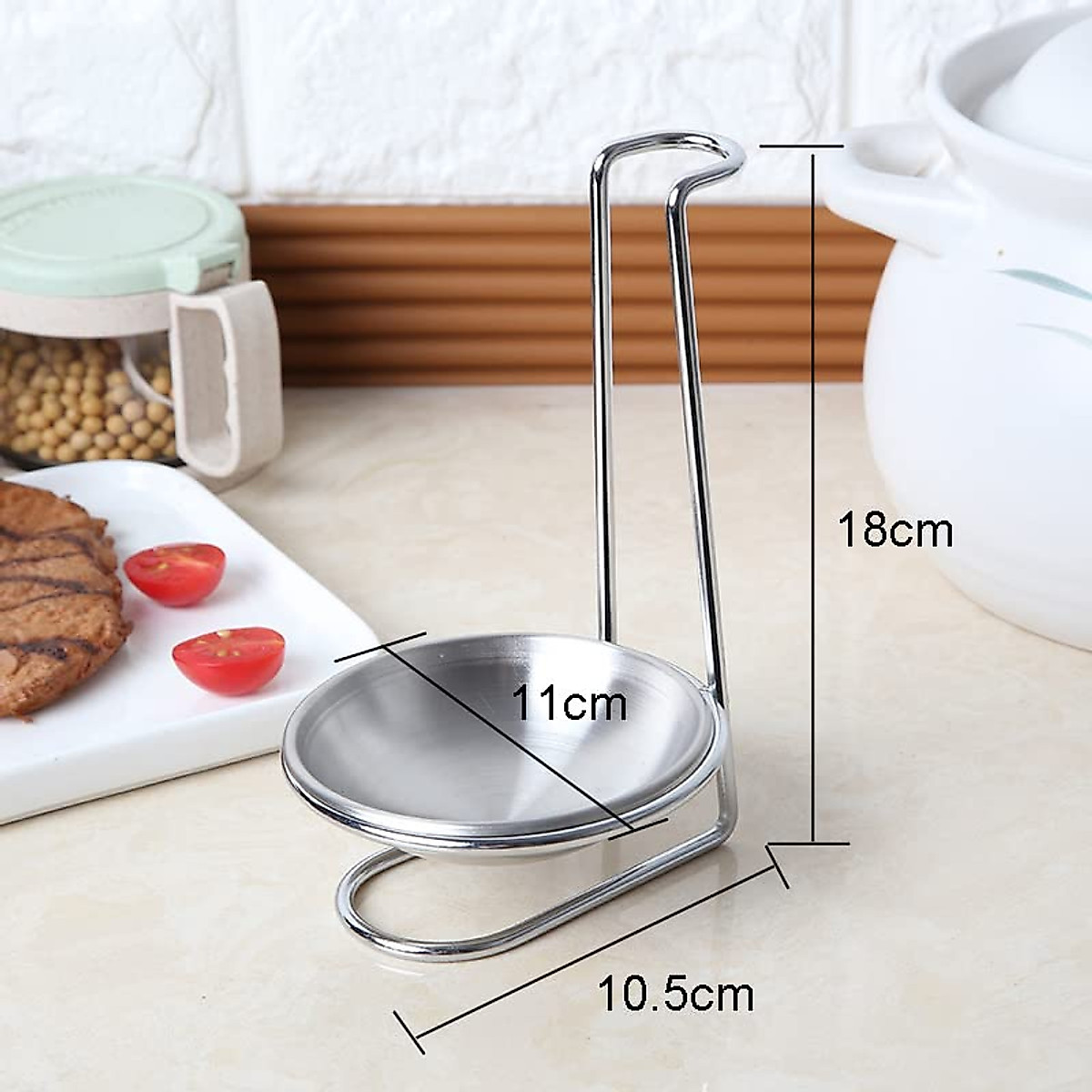 1 Piece Stainless Steel Spoon Rest Holder with Bowl Spoon Rack Standing Spoon Rest Vertical Spoon Rest Soup Ladle Holder Ladle Rest for Kitchen Counter, Silver