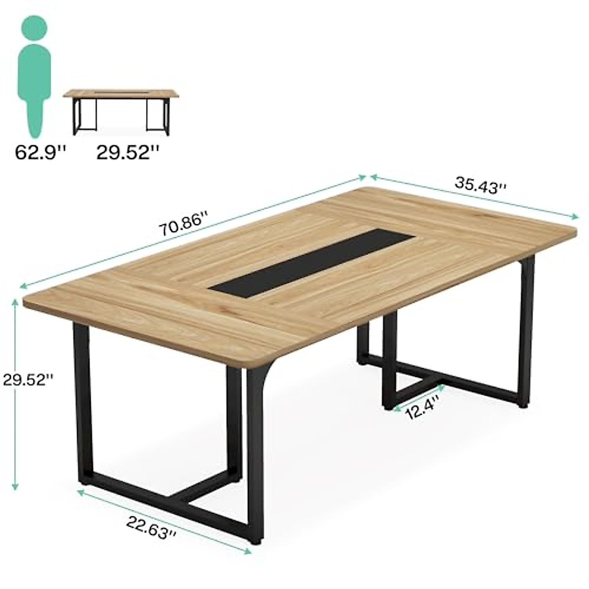 Tribesigns Rectangle Conference Table, 6FT Meeting Seminar Table up for 8 People, Business Style Large Office Conference Room Table Boardroom Desk with Strong Metal Legs, 70.8L x 35.4W x 29.5H(Walnut)