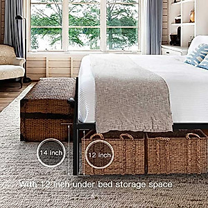 HAAGEEP Black Queen Bed Frame Metal No Box Spring Needed 14 Inch Platform Heavy Duty Beds Frames with Storage, BQ