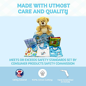 Welcome to The World Baby Boy Suitcase, Baby Layette Set and New Baby Essentials in A Keepsake Suitcase Box, Blue, Medium Baby Boy Gift Set - Nikki’s Gift Baskets