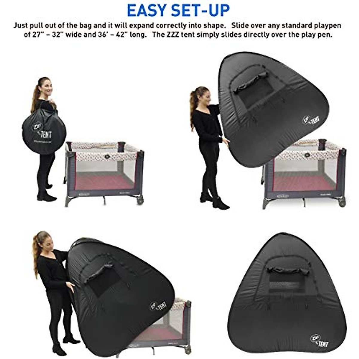 EasyGoProducts EGP ZZZ Play & Crib Sleeping Cover Instant Tent – Compatible with Pack ‘n Play, Baby Bjorn & Lotus Travel Crib – New Improved - Patented