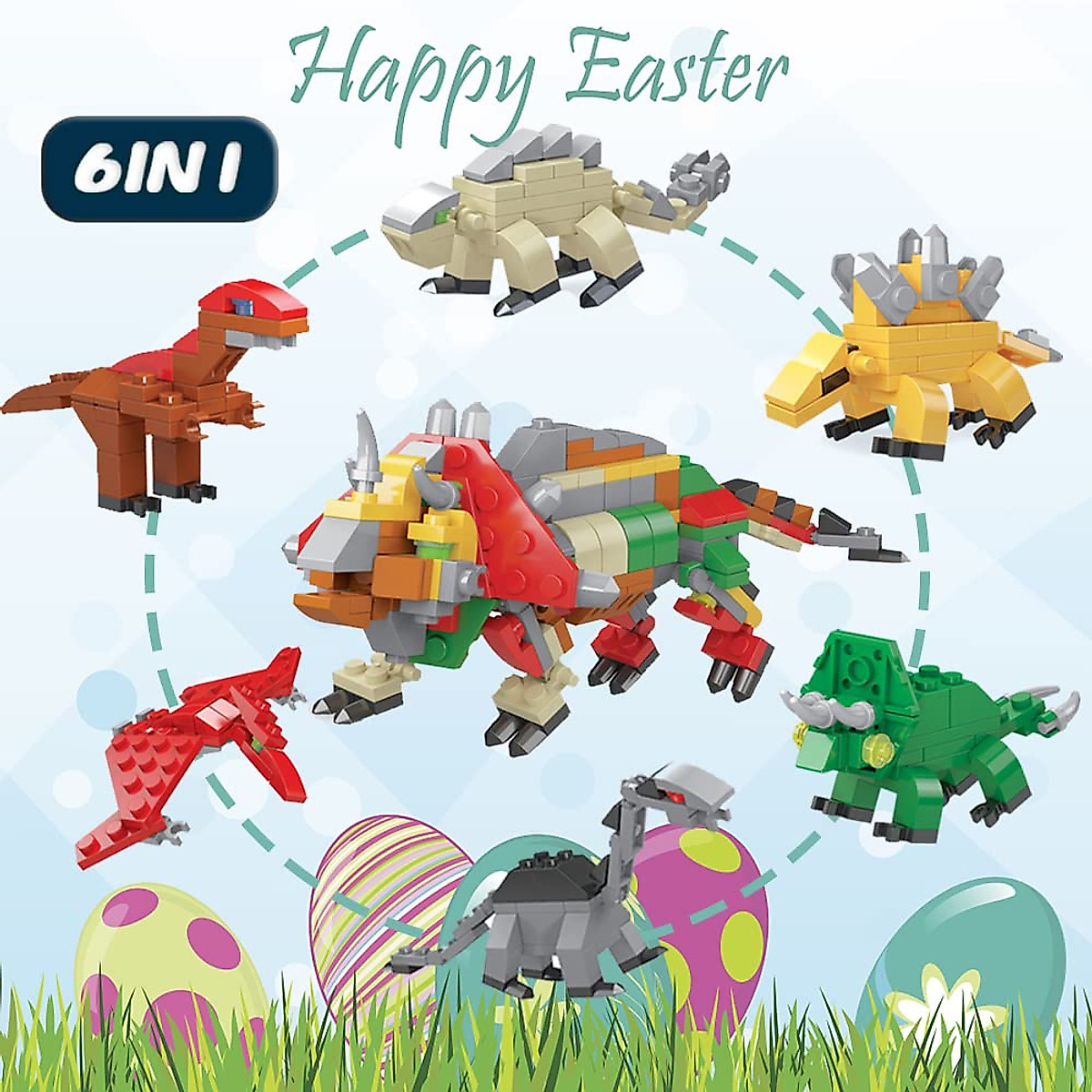 12Pcs PreFilled Easter Eggs with Dinosaurs Building Blocks, Surprise Eggs Dinosaur Toys for Kids Easter Eggs Hunt, Easter Basket Stuffers Fillers, Easter Party Favors, Easter Classroom Prize Toys