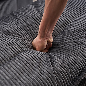 Corduroy Modular Sectional Couch, 84“ Width Oversize Loveseat Sofa, Comfy Plush Cloud Couch Lounge Chair with Ottomans and 2 Pillows for Small Spaces, Living Room, Bedroom, Office (Grey)