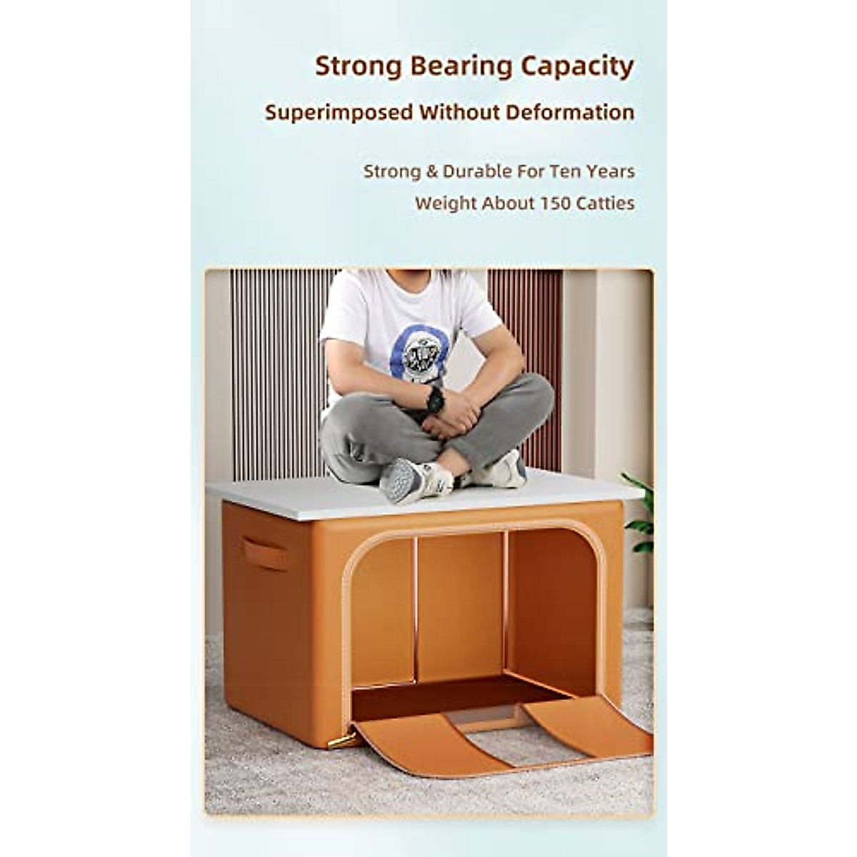 Large Capacity Clothes Storage Bags - Foldable clothing Storage Bins with Foldable Metal Frame, Zipper, Handles, Windows, for clothes and blanket - Underbed storage containers (24L, Cotton)