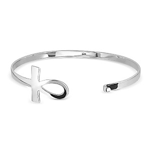 WithLoveSilver Sterling Silver 925 Ankh Cross Key of Life Bangle Bracelet