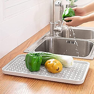Bonilve Serving Tray & Dish Rack & Flat Drain Board, Multi-Use Tray for Serving, Fruit Drain, Cup Drain, Vegetable Drain, White & Grey, Perfect for Coffee Table, Kitchen, Outdoors (6.69W x 12.2L)