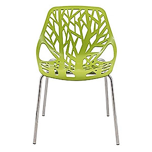 LeisureMod Modern Asbury Dining Chair with Chromed Leg, Set of 2, Green
