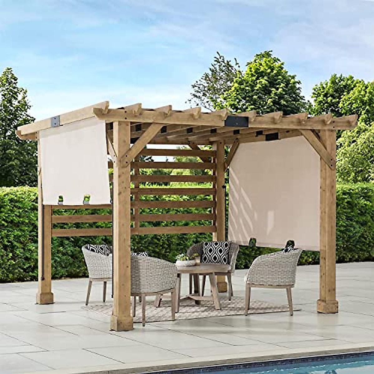 Sunjoy Cedar Pergola 10 x 11 ft. Wooden Hot Tub Pergola with Adjustable Canopy and Privacy Screen by SummerCove