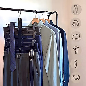 May Finery Pants Hangers Space Saving 2 Pack- Metal Skirt & Pant Hangers with Clips - Jean Hangers for Closet Clothes Hanger Organizer, Multi Slack Trouser Pants Rack Closet Hangers Space Saver, Black