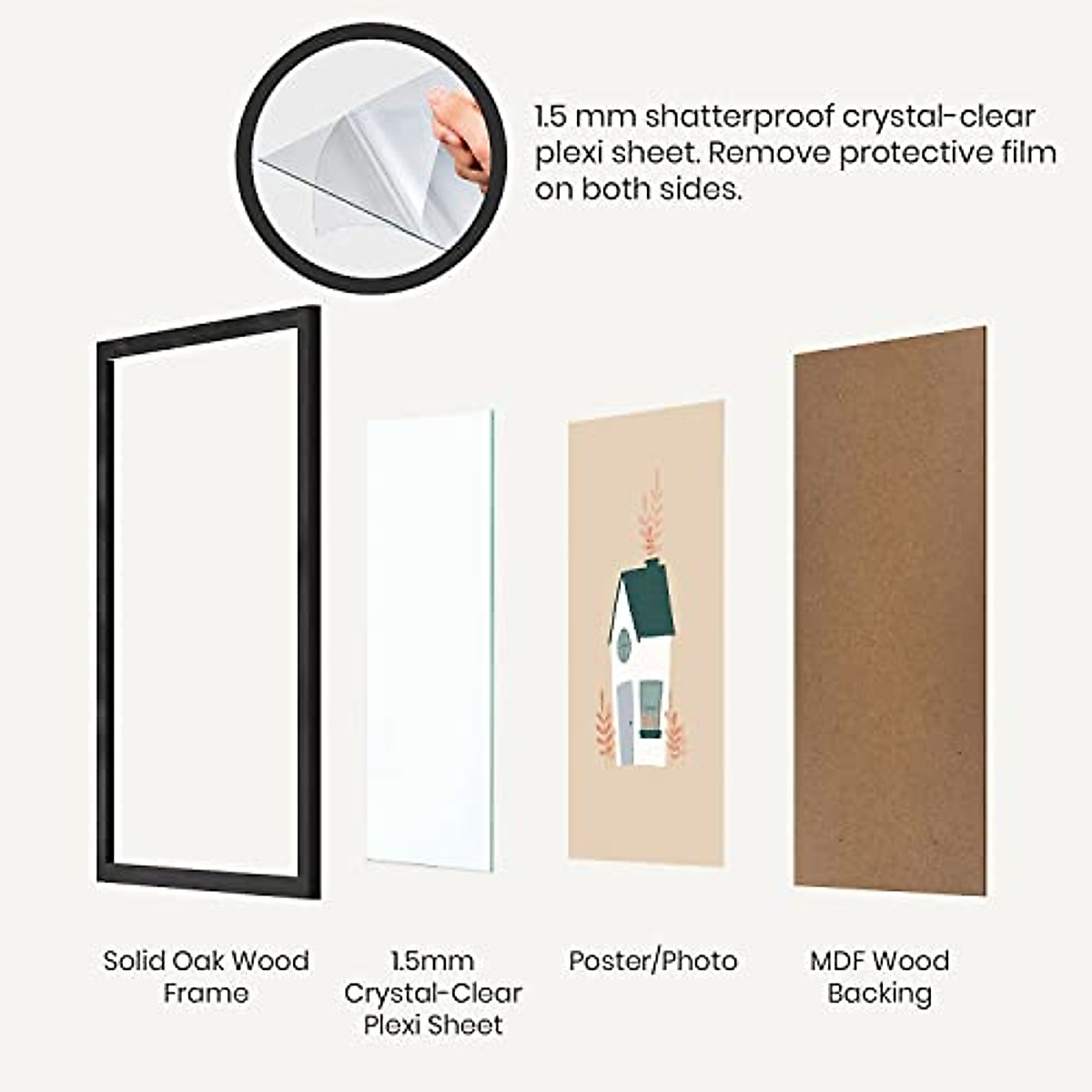 Opposite Wall - 16x20 in - Black Solid Oak Wood Picture Frame - Lightweight, Versatile & Shatterproof - Wall Hanging Poster or Photo Frame - Wall Decor for Office, Gallery & Home