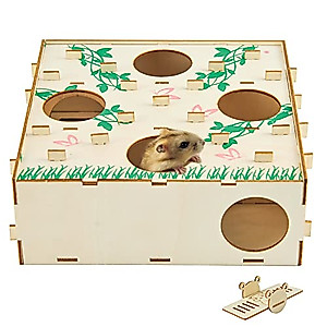 Wooden Enrichment Toys for Small Animals, Hamster Chew Toys, Interactive Hide Tunnel Puzzle Game,Mental Stimulation Toy for Hamster,Guinea Pig,Rabbit,Chinchilla (Style 3)
