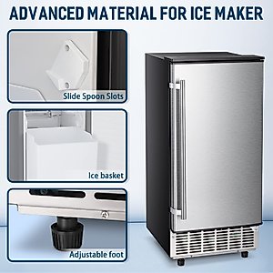 Antarctic Star Ice Maker 115V 60Hz Ice Scoop Handle Water Inlet Pipe Draining Pipe Quick Connector 40 Square Ice Cubes in 20 Minutes 80lbs in 24H 24-Hour Timer Self-Cleaning, Silver
