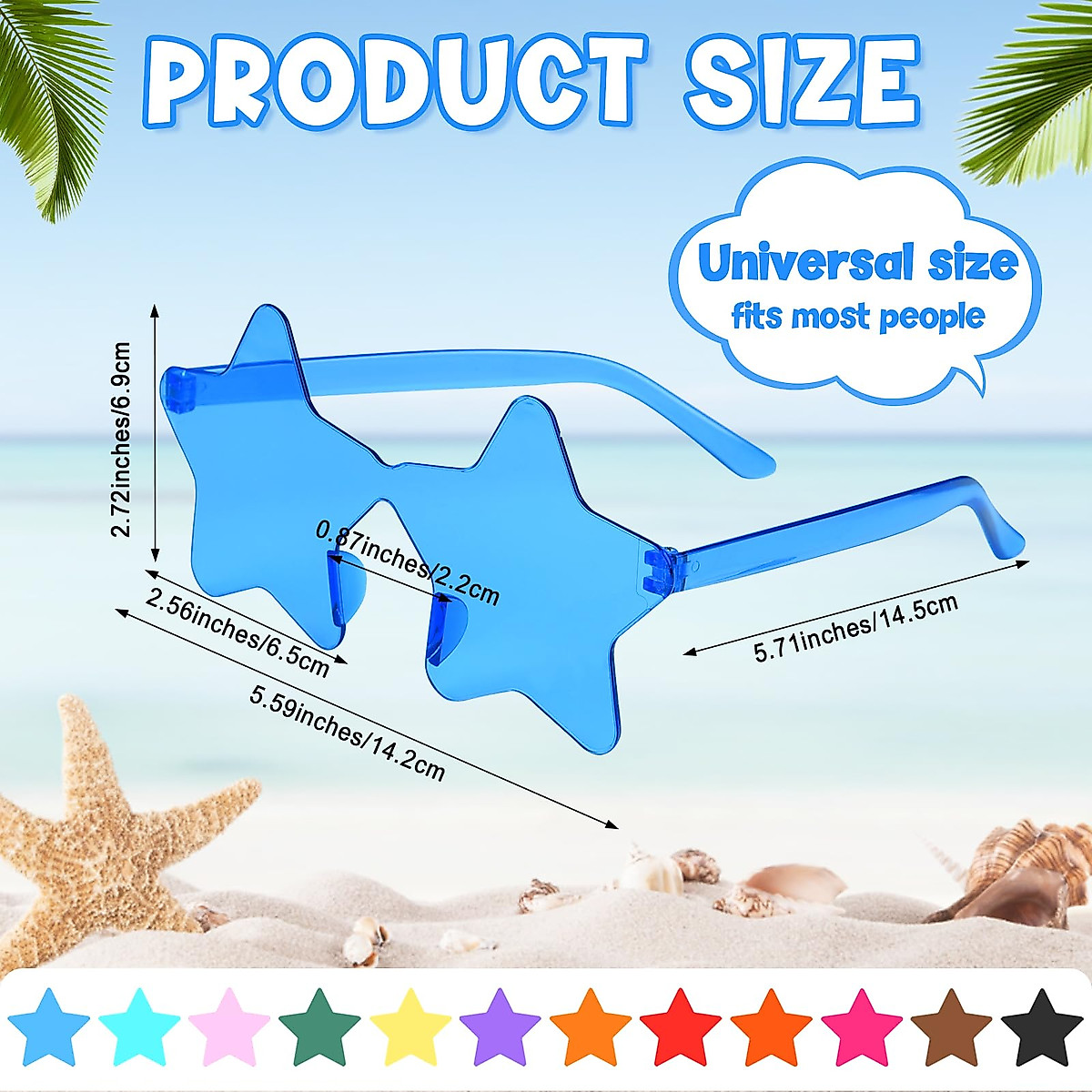 BOUBONI 24 Pack Star Sunglasses Bulk Colorful Rimless Glasses Transparent Candy Color Sunglasses for Adult Kids Ideal Bachelorette Movie Party Favor（12 Colors）