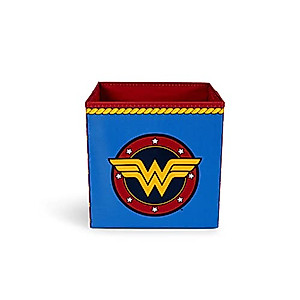 DC Comics Wonder Woman Logo 11-Inch Storage Bin Cube Organizers| Fabric Basket Container, Cubby Cube Closet Organizer | Comic Book Superhero Toys, Gifts and Collectibles