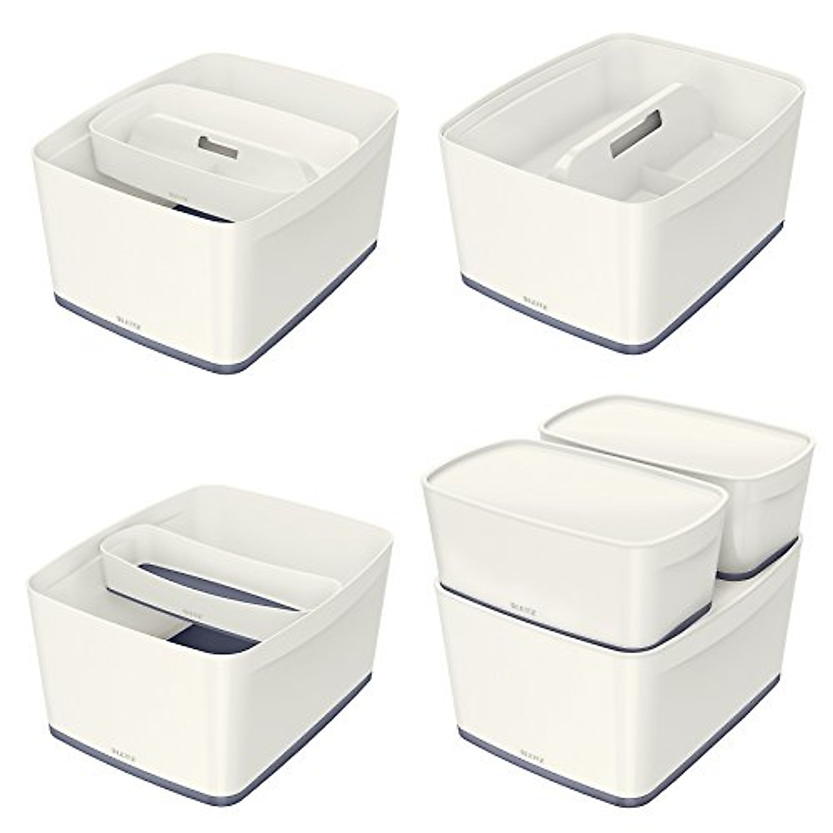 Leitz Large MyBox with Lid, Storage Box for Home and Office, High Gloss Plastic,18 Litre, A4, White/Grey