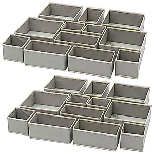 DIOMMELL Set of 24 Foldable Cloth Storage Box Closet Dresser Drawer Organizer Fabric Baskets Bins Containers Divider for Baby Clothes Underwear Bras Socks Lingerie Clothing,Grey 888