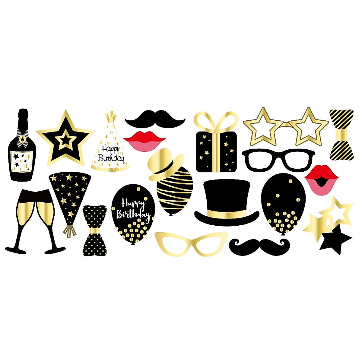 30 Guest Black and Gold Happy Birthday Gold Foil include Complete Party Pack 9" Dinner Paper Plates 7" Dessert Paper Plates 12 oz Cups 3 Ply Napkins Party Supplies