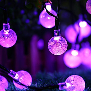 Icicle Halloween Solar String Lights, 20ft 30 LED Outdoor Globe Crystal Ball Lights DIY Lighting for Home, Patio, Lawn, Garden,Christmas Halloween Decorations (Purple)