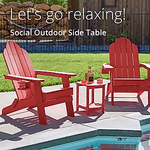 LUE BONA Adirondack Outdoor Side Table, Bright Red HDPS Outdoor Patio End Table Weather Resistant, Pool Composite Plastic Morden Side Table for Patio, Pool, Porch, Garden, Lawn