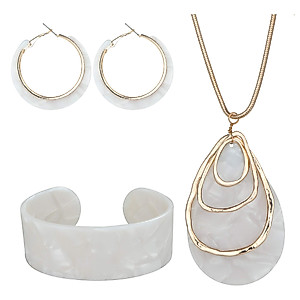 ORAZIO White Acrylic Jewelry Set for Women Statement Boho Resin Earrings Necklace Bracelet