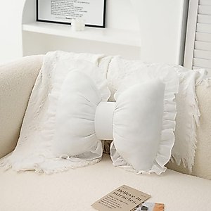 WLLYXUS Cute Bow Shaped Pillows Bow Lace Pillow Lumbar Pillow Home Decorative Bowknot Throw Pillow Cushion for Sofa Couch Bed Living Room Bedroom (White)