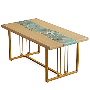 Tribesigns 63 Inches Conference Table with Amazonian Green Faux Marble & Light Brown Finish, Modern 5FT Meeting Tables with Stylish Metal Legs, Rectangular Business Seminar Training Table