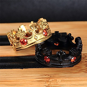 SINLEO Mens Womens Stainless Steel Vintage Royal King Crown Ring Cross Band Ruby Black Gemstone Gold with CZ Size 7