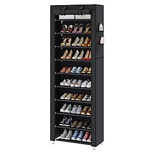 UDEAR 10-Tier Free Standing Shoe Rack Sturdy Shoe Rack Organizer for Closet Entryway Stackable Shoe Shelf with Dustproof Cover,Black
