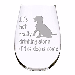C & M Personal Gifts The Dog is Home Stemless Wine Glass-Funny Gift for the Dog Lover, Him, Her, Birthdays, Anniversaries, Retirement, Mother, Father, 17 Ounces, Laser Engraved, Crystal, Lead-free D1
