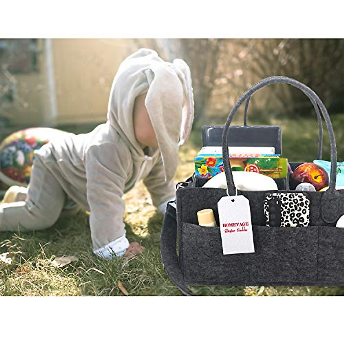 HOMEVAGE Diaper Caddy Caddies Organizer, Baby Cloth Diapering, Tote Bag, Nursery Storage Bin for Changing Table, Portable Car Travel Organizer (Black)