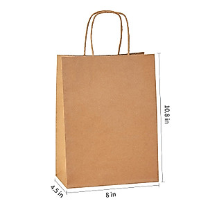 YEEHAW Brown Paper Bags with Handles Bulk 8"x4.5"x10.8" 100Pcs Gift Bags Medium Size, Brown Gift Bags with Handles, Gift Bags Bulk, Retail Bags, Party Bags, Shopping Bags, Merchandise Bags