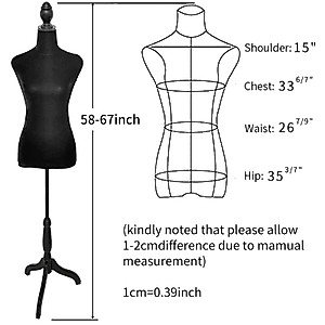 Maniqui Sewing Dress Forms with Stand Manicanequin Body for Clothes Display Adjustable 58-67 Inch Female