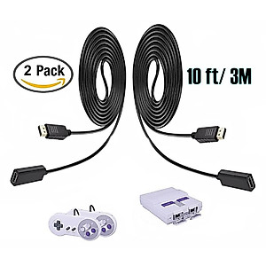 2Pack Extension Long Cables Power Cord For Controller Pad For Super Nintendo NES Classic 2017 & Mini Edition 2016 Senhai Wii U & Wii Guitars/Raphnet Adapters Nunchuck Remote Controller 10FT/3M Wire