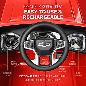 12V Chevy Silverado Ride On Truck with HIGH Speed Mode (5 MPH) & Parent Remote Control, Kid's Battery Powered Licensed Electric Vehicle, LED Lights, Real Tailgate, & Truck Sounds, by ReadyGO - Red