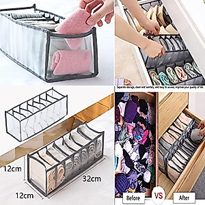 4 Pcs Sock Underwear Drawer Organizer Dividers, Underpants Closet, Nylon Foldable Dresser Storage organization, Storage Bins Basket Organizers for Bras Socks Underpants Panties and Ties Grey