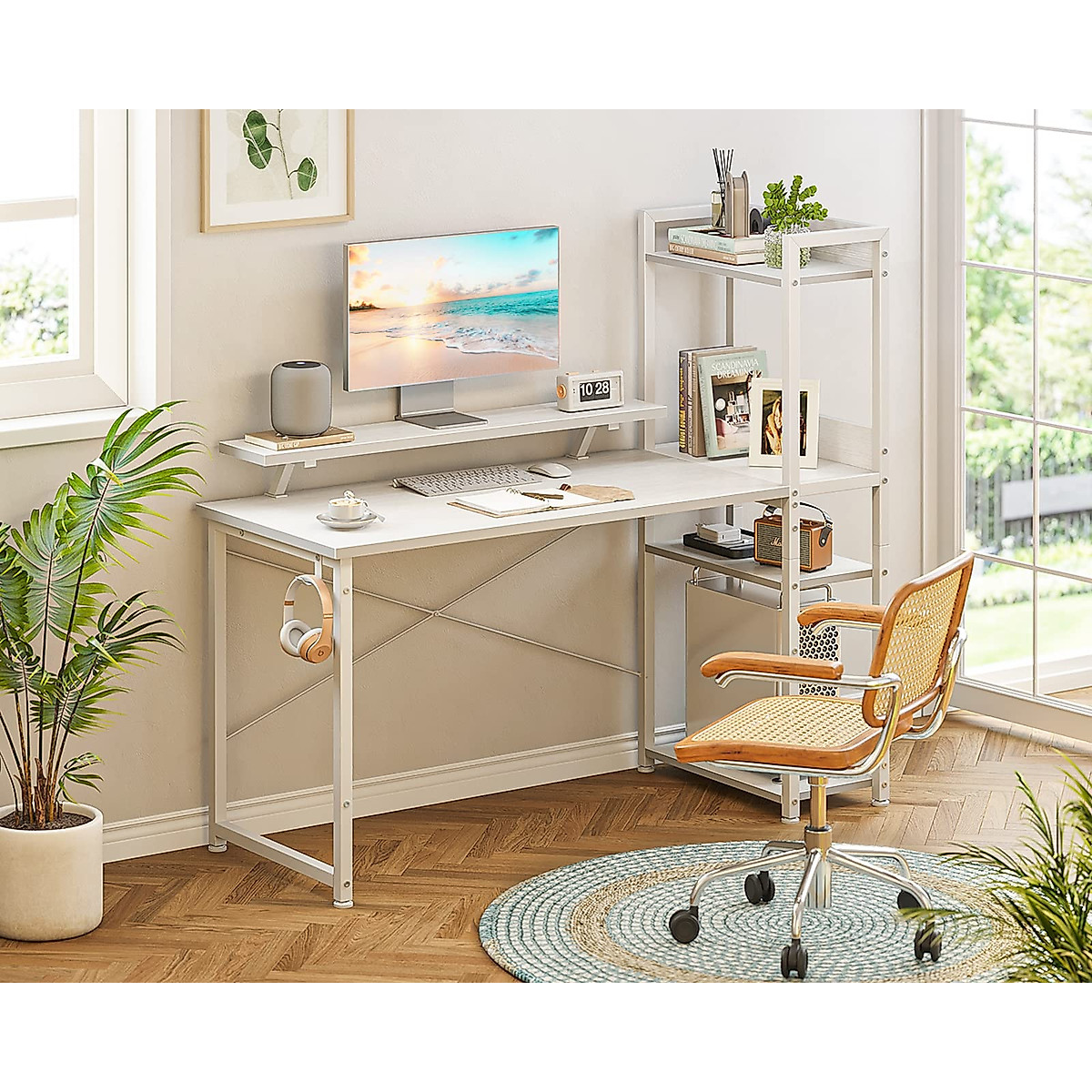 ODK Computer Desk with Storage Shelves and Monitor Stand, 40 Inch Gaming Desk with Bookshelf, Reversible Study Table for Home Office, Small Space Bedroom, Black