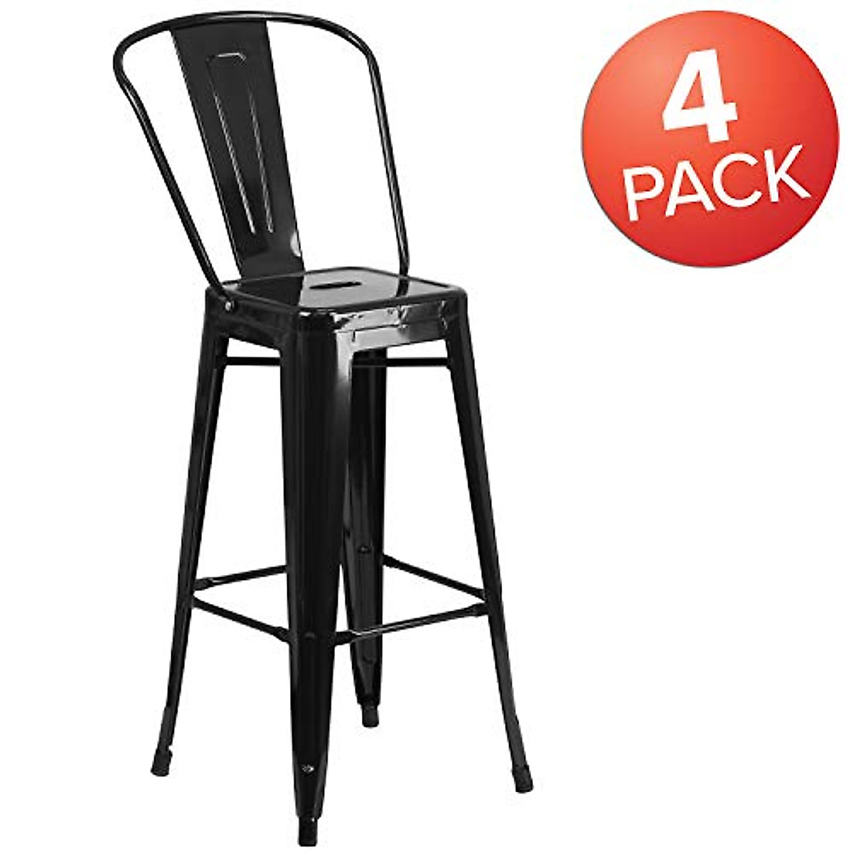 Flash Furniture Lily Commercial Grade 4 Pack 30" High Black Metal Indoor-Outdoor Barstool with Removable Back